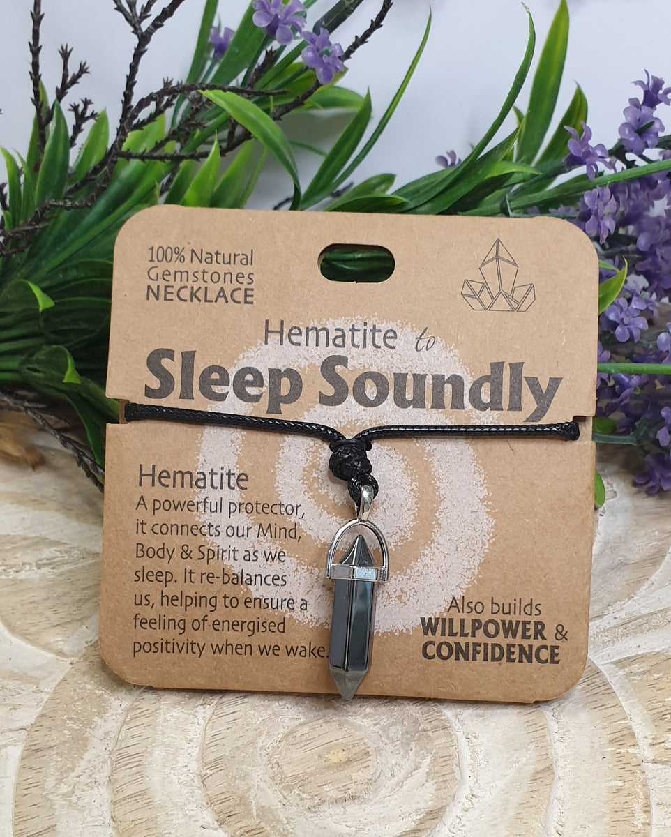 Hematite Crystal Point Necklace - Sleep Soundly – Seaside Aromas