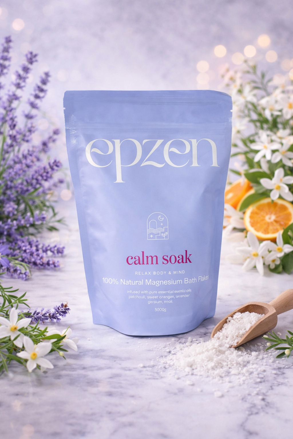 Epzen Magnesium Bath Flakes – Calm Soak (500g) – Seaside Aromas