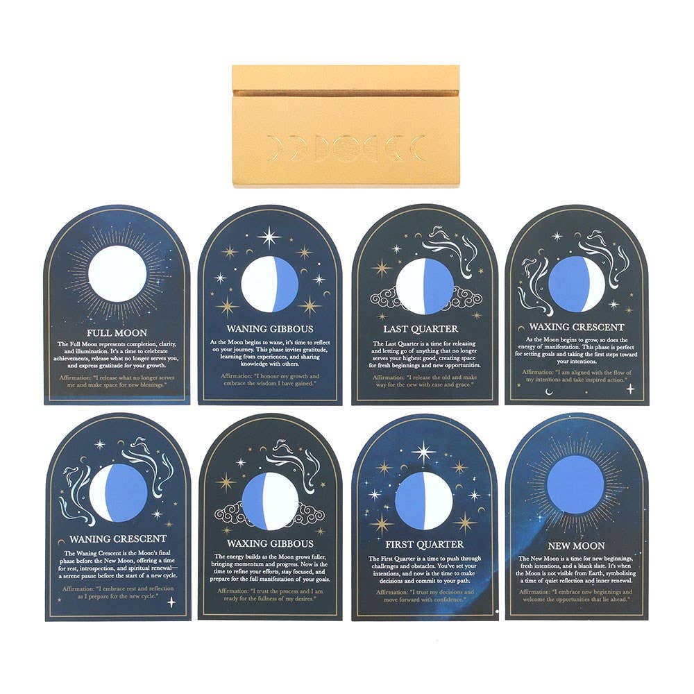 Moon Phase Cards with Wooden Stand | Celestial Guidance | Spiritual Gi ...